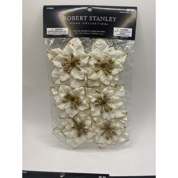 Holiday | Robert Stanley 3x3 White Glitter Poinsettia Table Scatter 18 ...